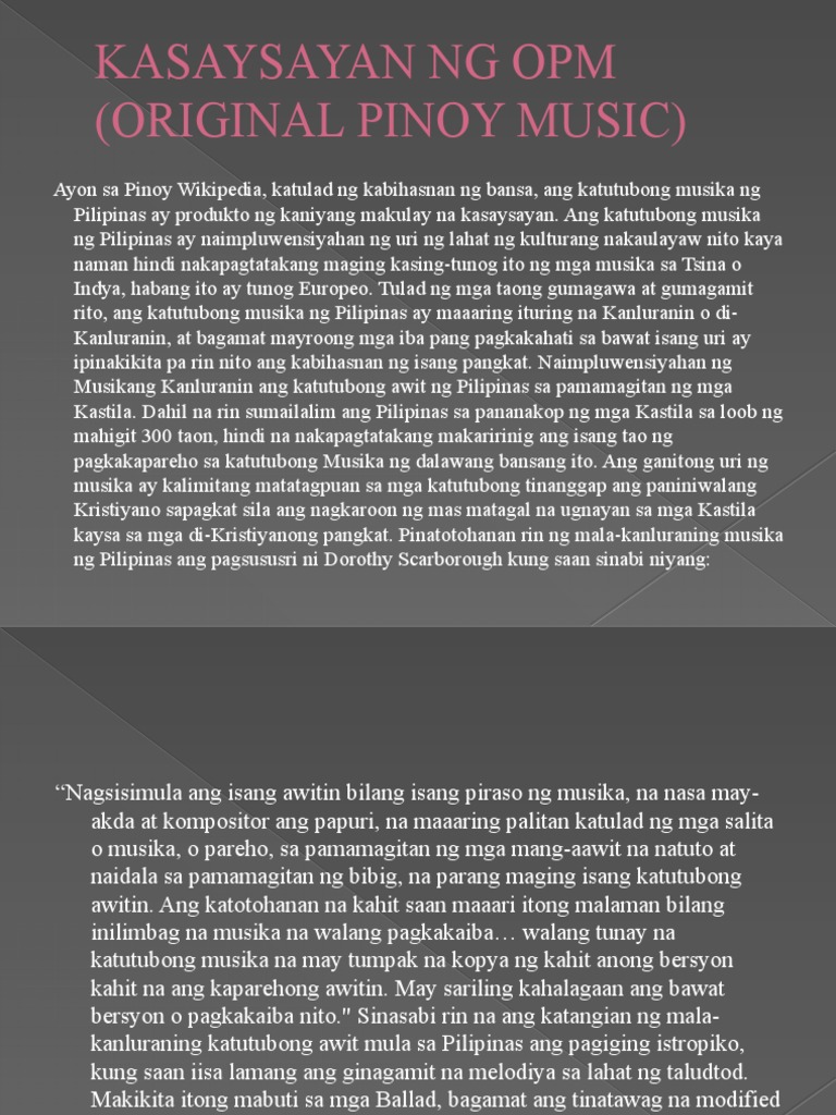 Kasaysayan NG Opm (Original Pinoy Music) | PDF