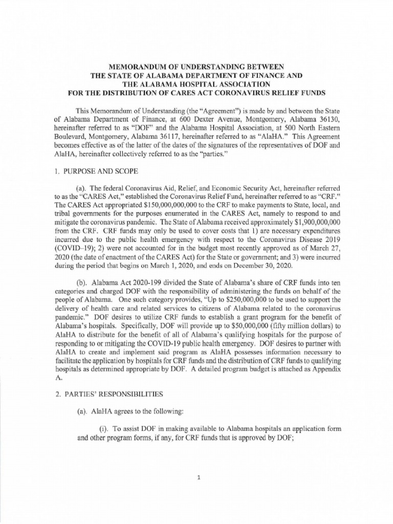 Hospitals Memorandum of Understanding | PDF