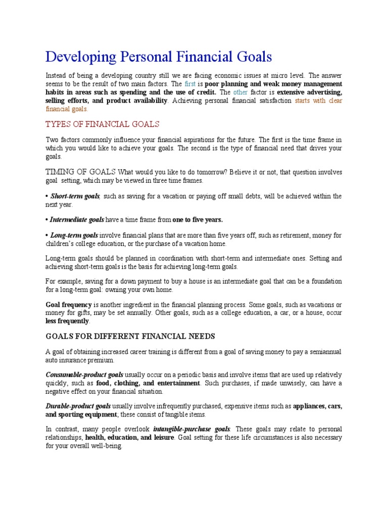 2 Developing Personal Financial Goals | PDF | Interest | Inflation