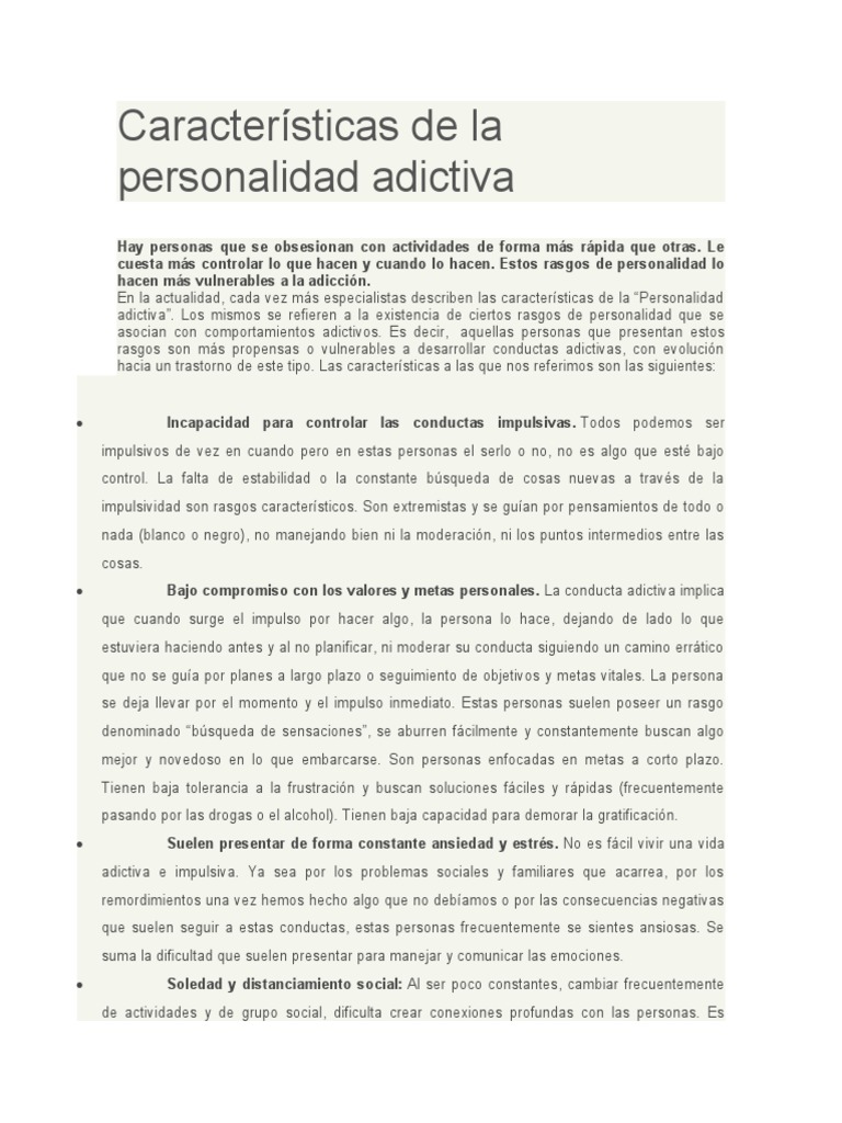Características De La Personalidad Adictiva Pdf Las Emociones