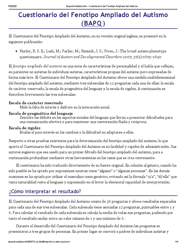 EspectroAutista - Info - Cuestionario Del Fenotipo Ampliado Del Autismo PDF | PDF | Espectro ...