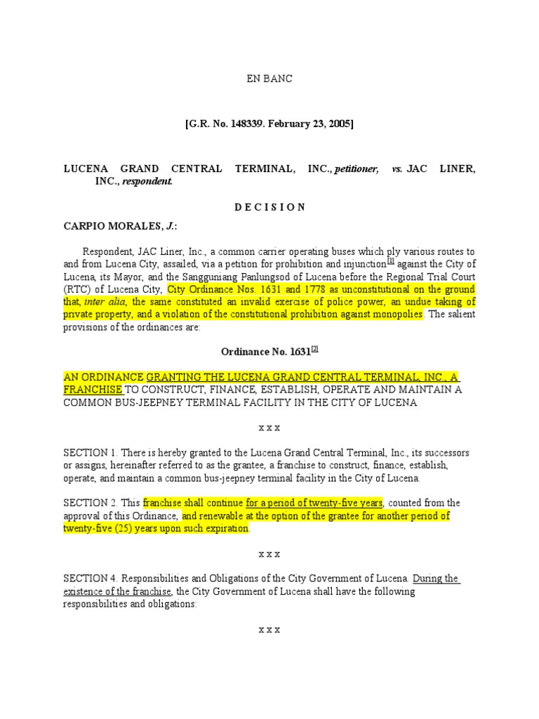 Lucena Grand Central Terminal, Inc. v. JAC Liner, Inc. (452 SCRA 174 ...