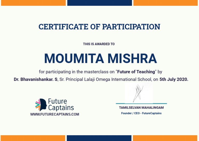 Moumita Mishra: Certificate of Participation | PDF | Career & Growth