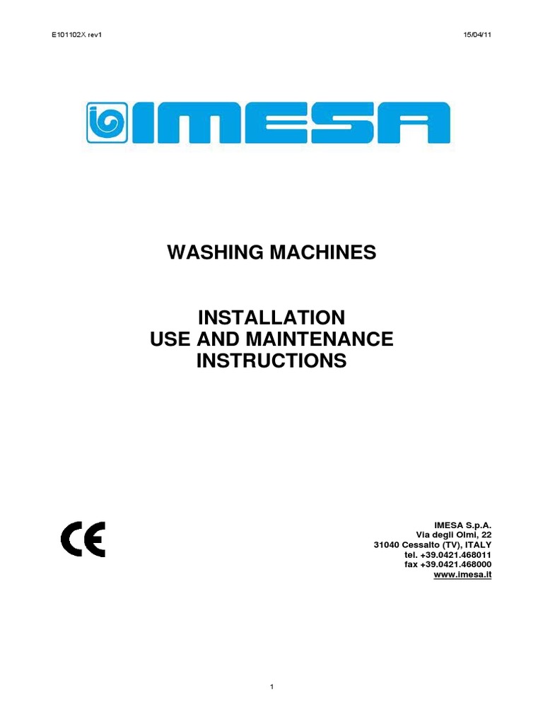 IMESA Washing Machine User Manual | PDF | Washing Machine | Valve