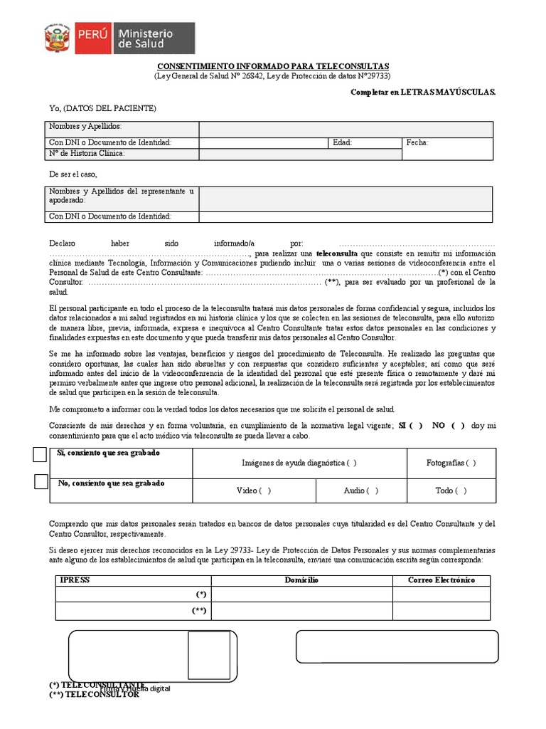 Formato Consentimiento Informado - 22052018 | PDF | Historial médico ...