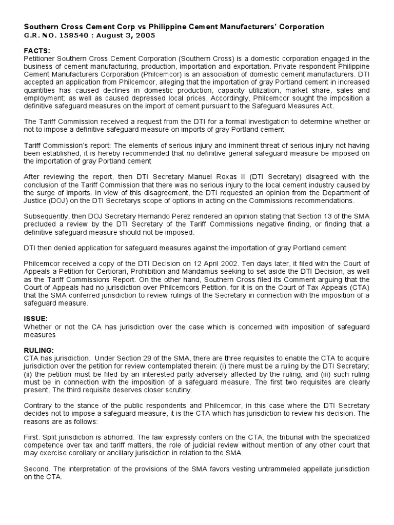 Southern Cross Cement Corp. vs. Phil. Cement Manufacturers Corp., 434 ...