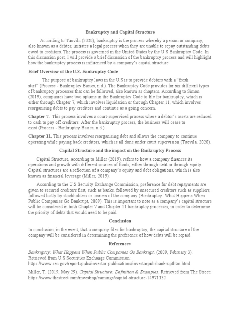 Bankruptcy and Capital Structure | PDF | Bankruptcy In The United ...