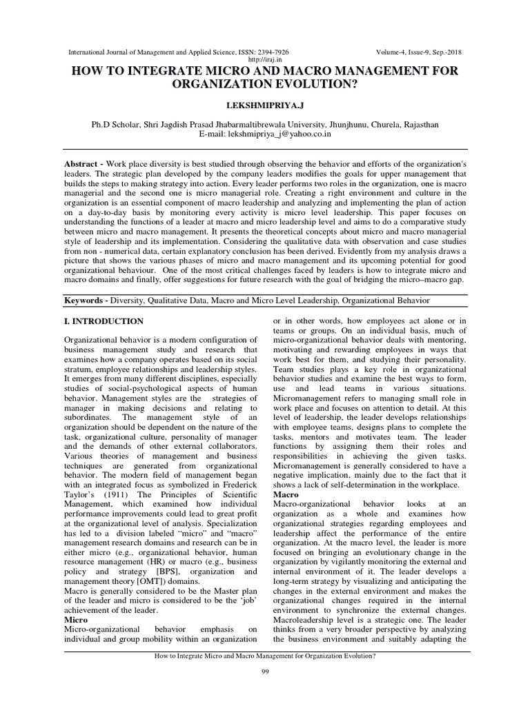 How To Integrate Micro and Macro Management For Organization Evolution ...