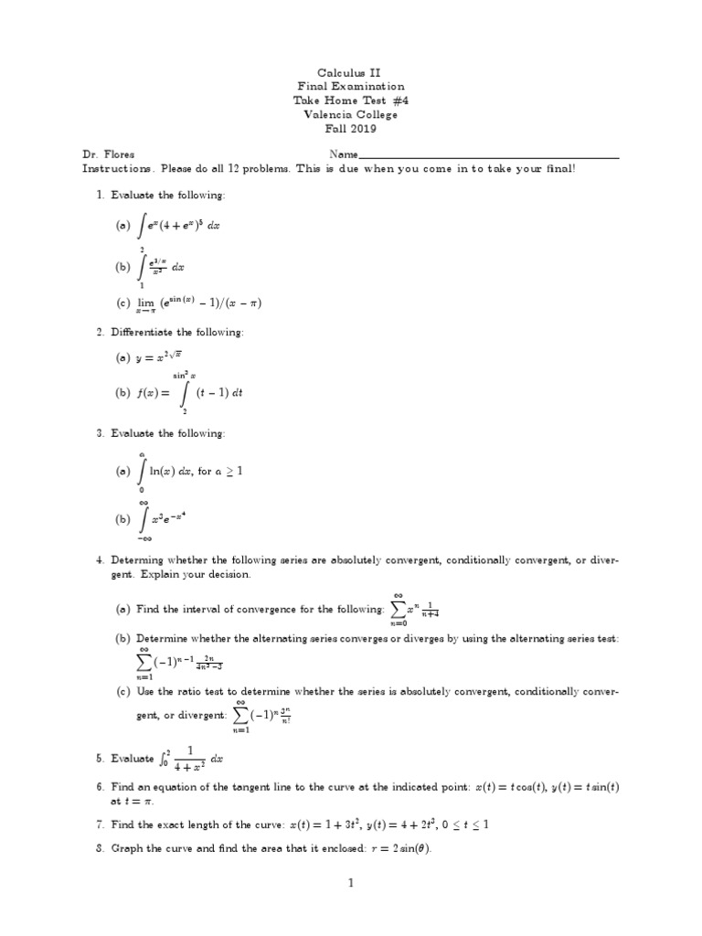 Calculus II Take-Home Exam | PDF | Mathematical Relations | Analysis