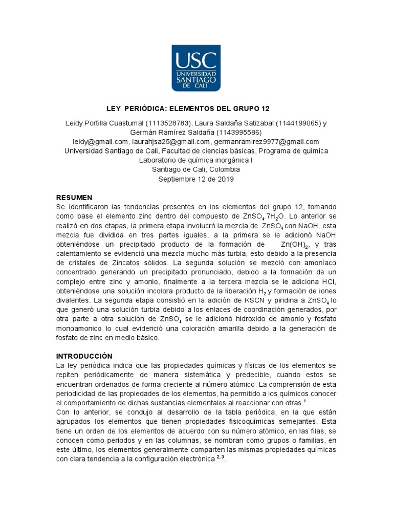 Tendencias de Elementos del Grupo 12 | PDF | Compuestos químicos ...