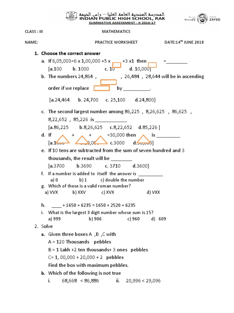 Grade 4 2018-19 Worksheet 1 | PDF | Teaching Mathematics