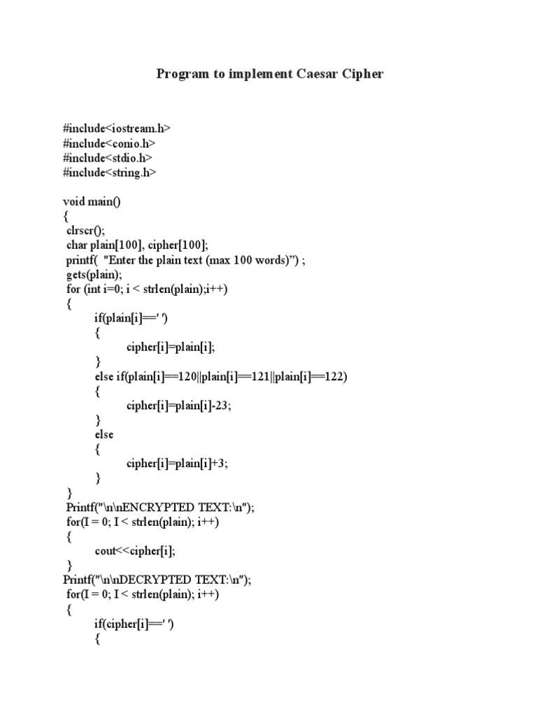 Program To Implement Caesar Cipher | PDF | Proprietary Software | Espionage Techniques