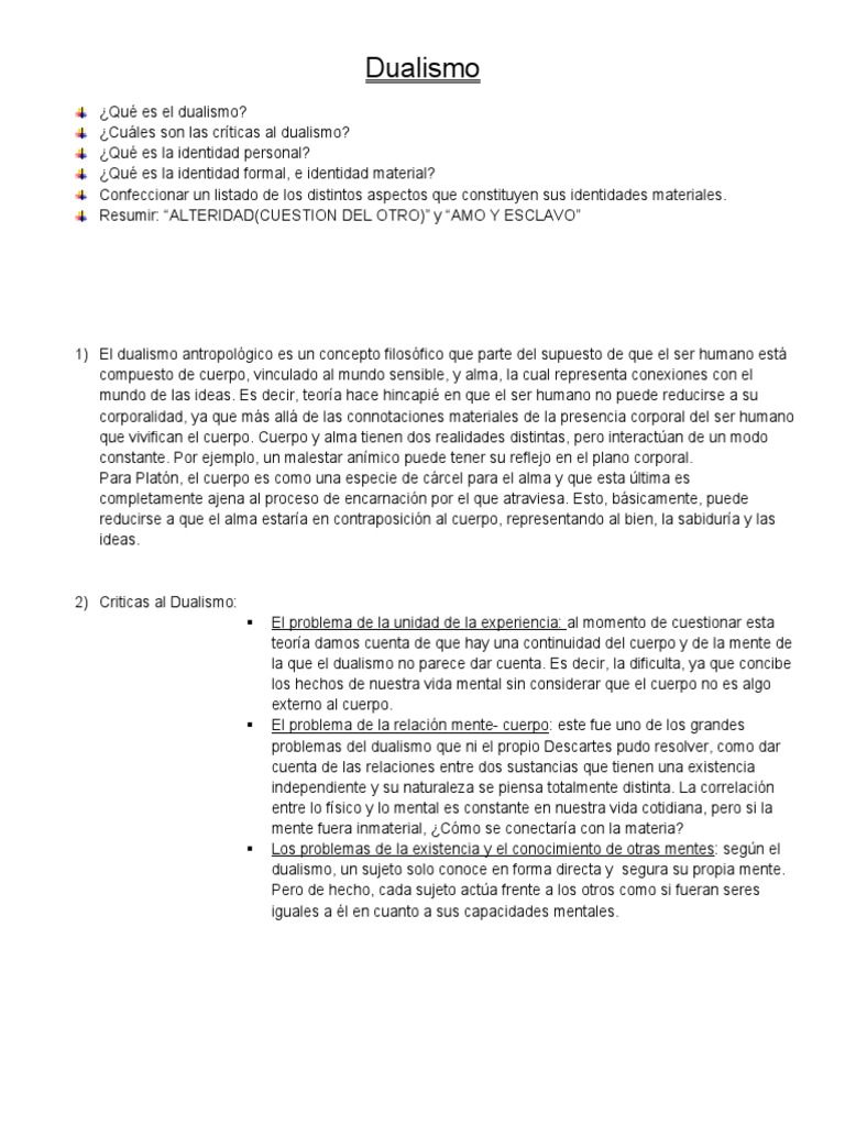 Críticas y conceptos del dualismo filosófico | PDF | Alma | Georg ...