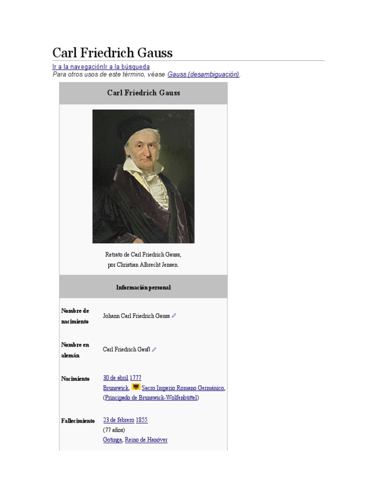 Aportes de Carl Friedrich Gauss a la Matemática | PDF | Enseñanza de ...