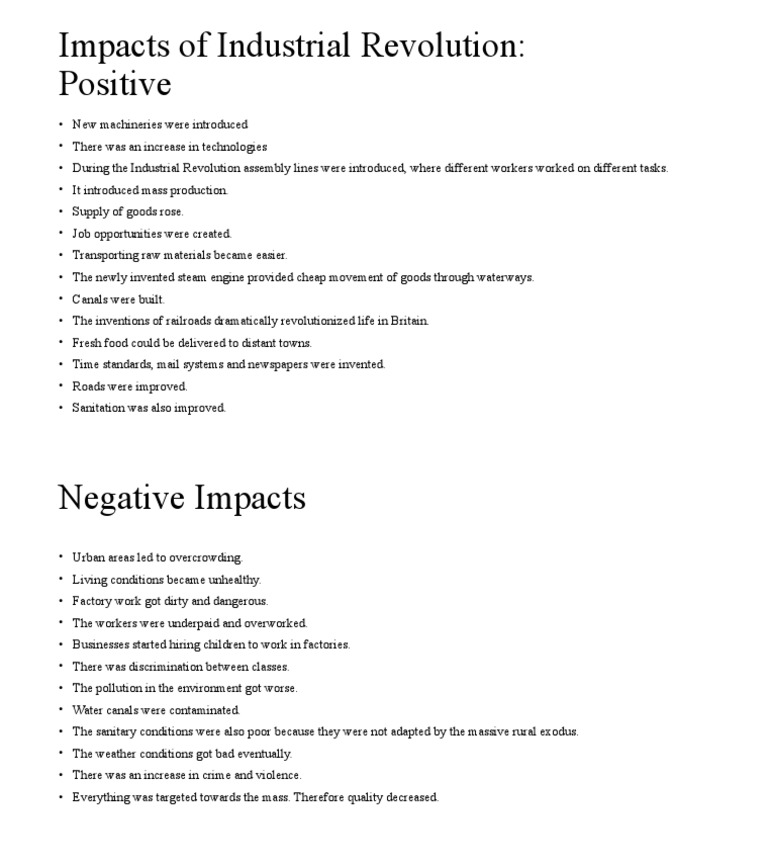 Impacts of Industrial Revolution: Positive | PDF