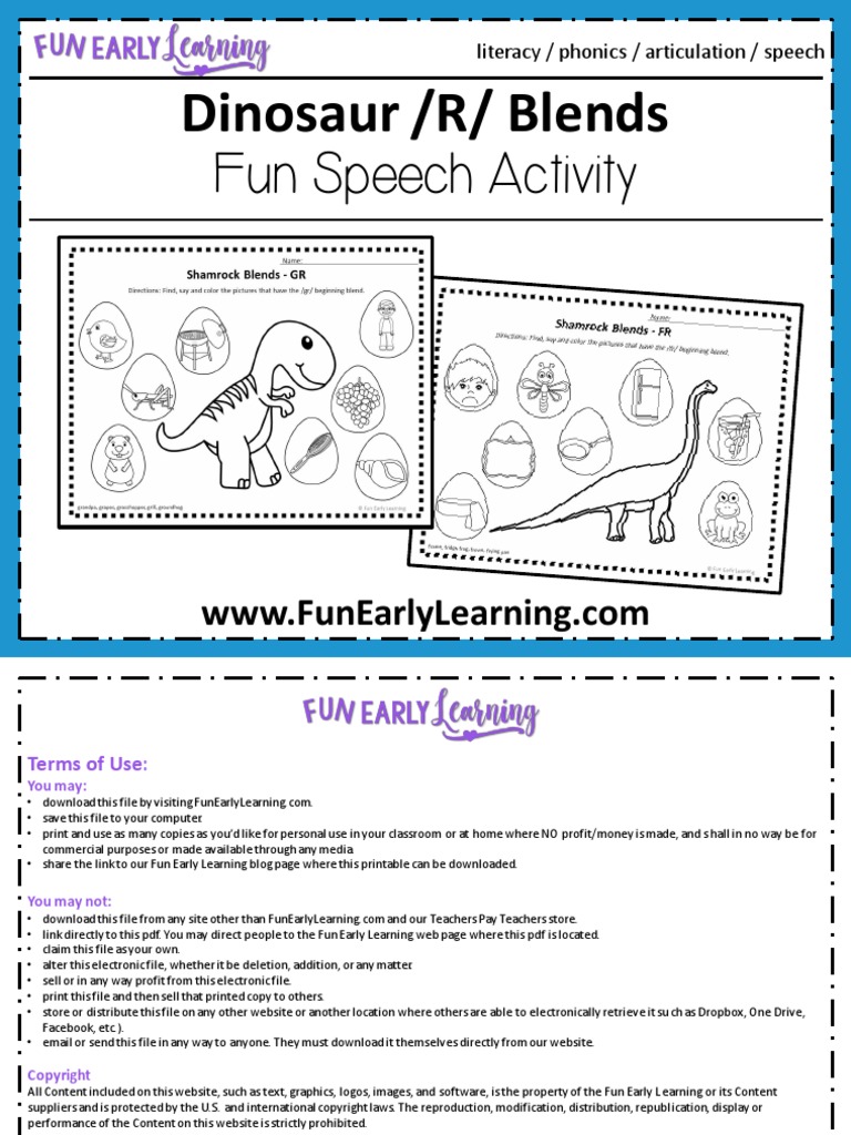 Dinosaur /R/ Blends: Fun Speech Activity | PDF | Websites | Download