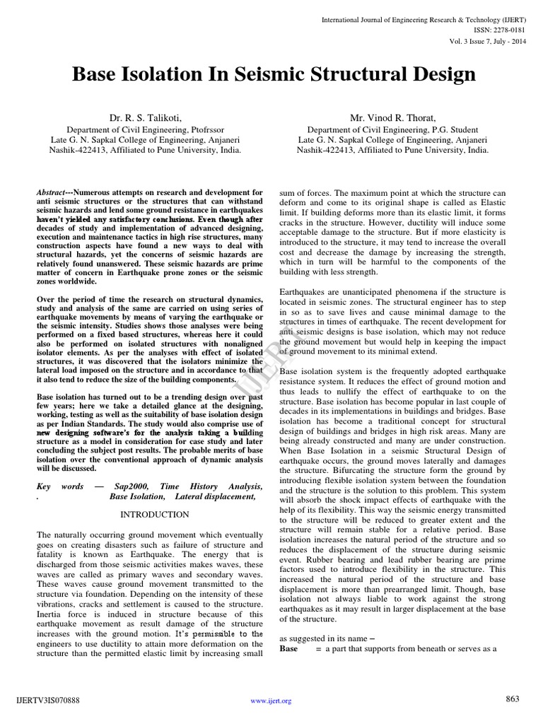 Ijert Ijert: Base Isolation in Seismic Structural Design | Download ...