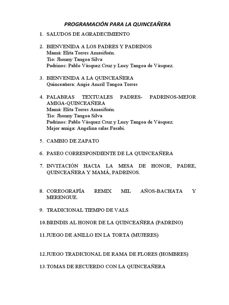 Programación para La Quinceañera | PDF