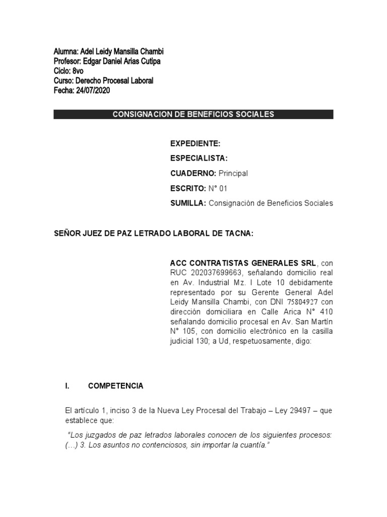 Escrito de Consignacion de Pago | PDF | Justicia | Crimen y violencia