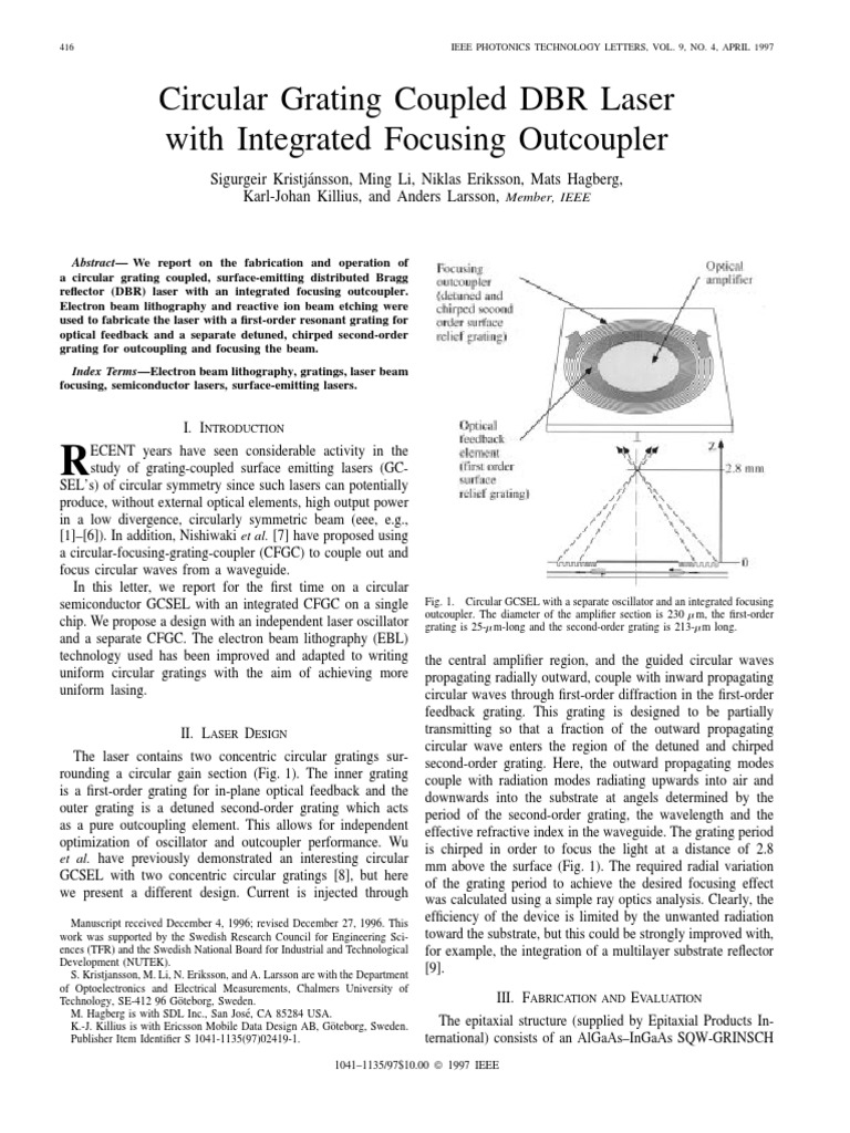 Circular Grating Coupled DBR Laser With PDF | PDF | Laser | Laser Diode
