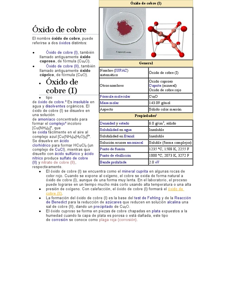 Fórmulas del óxido de cobre (I y II) | PDF | Cobre | Compuestos químicos