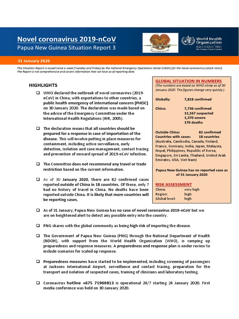 Novel Coronavirus 2019-Ncov: Papua New Guinea Situation Report 3 | PDF ...