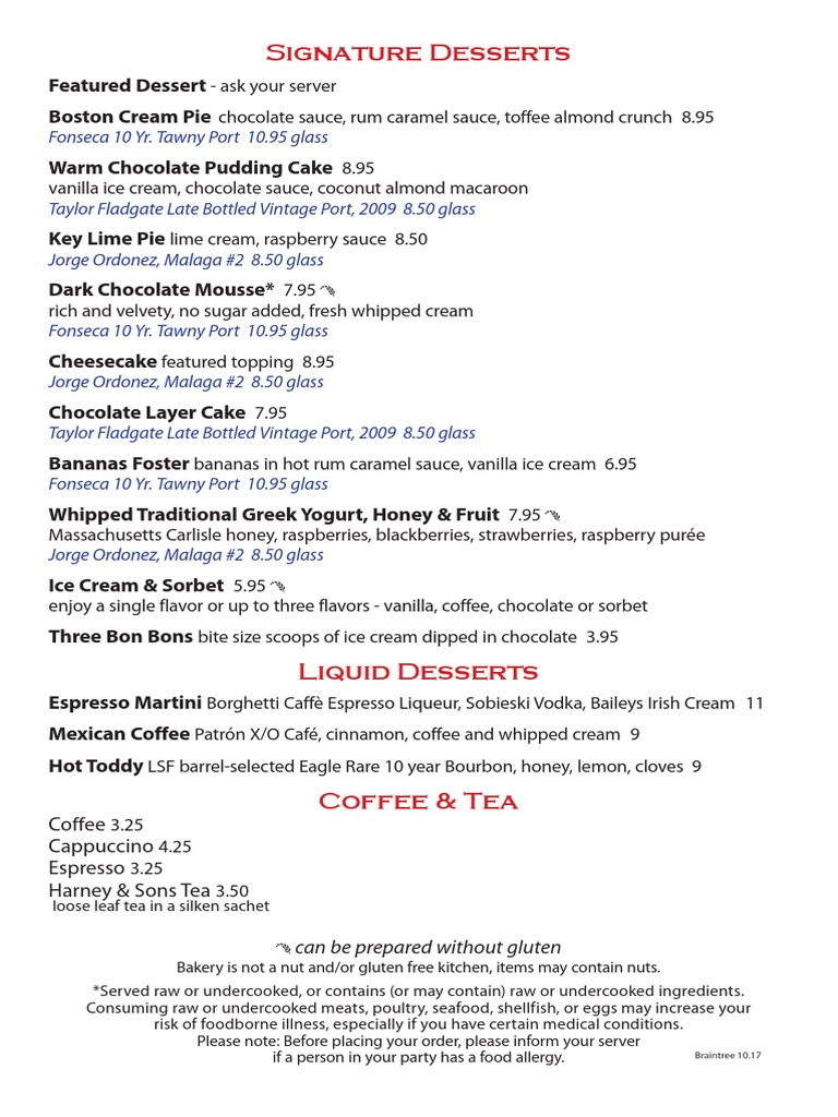 Dessert Menu Braintree 4B9D | PDF