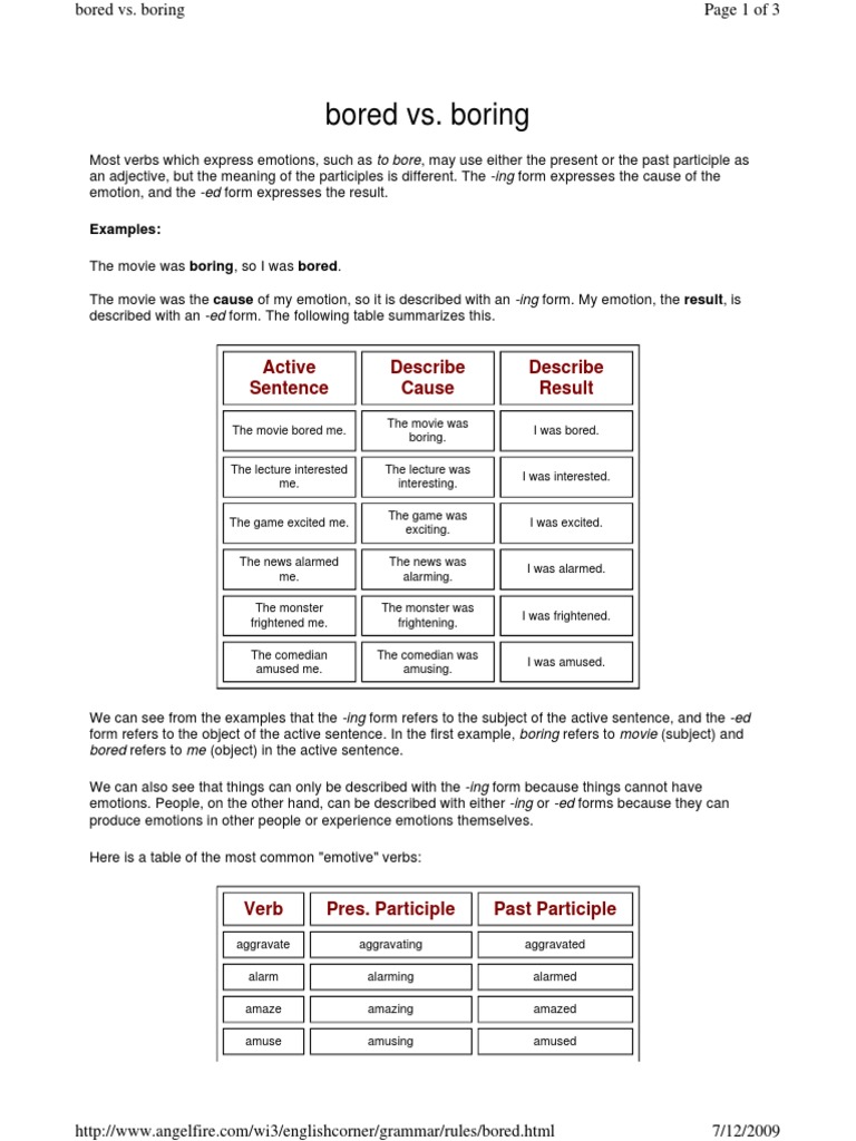 Bored vs. Boring: Active Sentence Describe Cause Describe Result | PDF ...