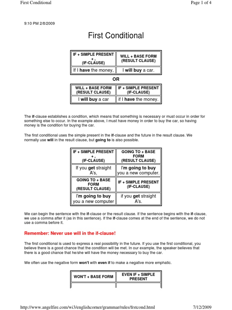 First Conditional PDF | PDF | Sentence (Linguistics) | Clause