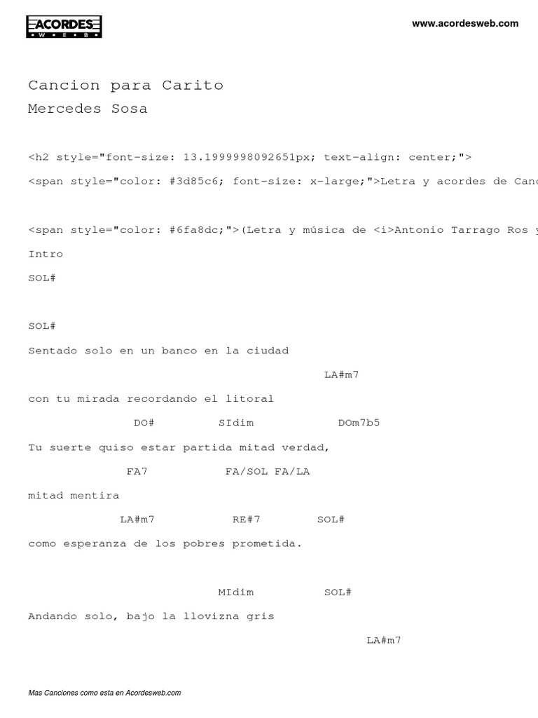 Cancion para Carito: Mercedes Sosa | PDF