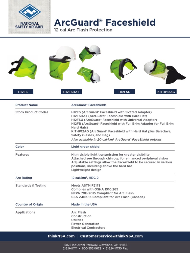 Arcguard® Faceshield: 12 Cal Arc Flash Protection | PDF
