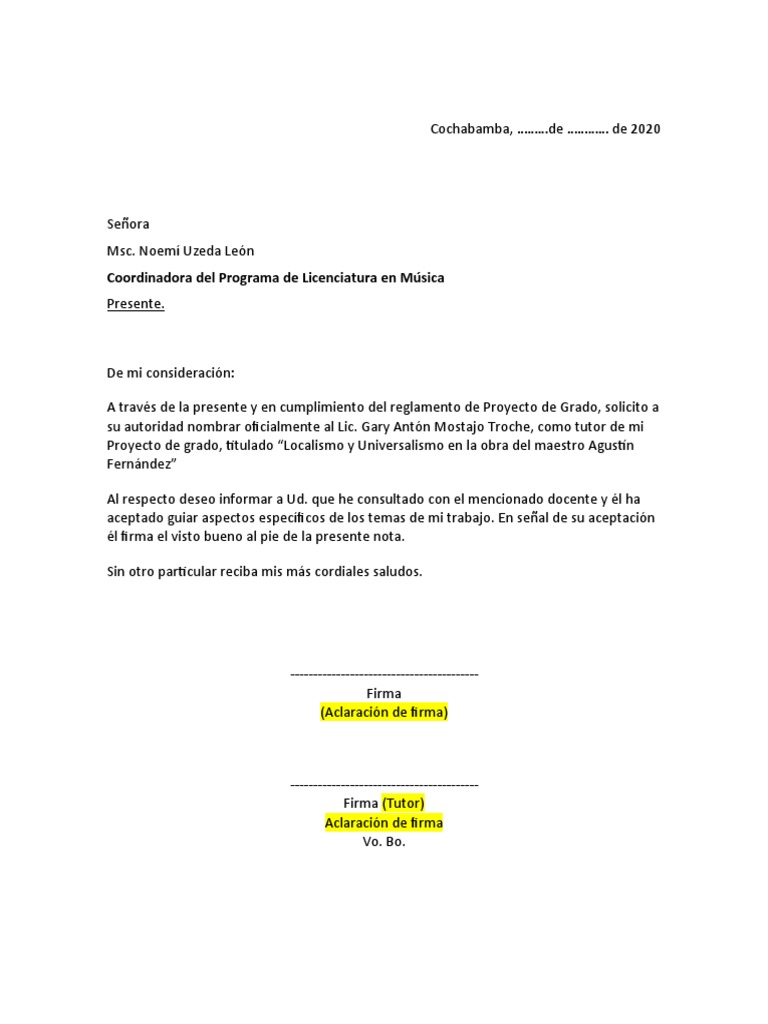 Carta Solicitud de Tutor | PDF