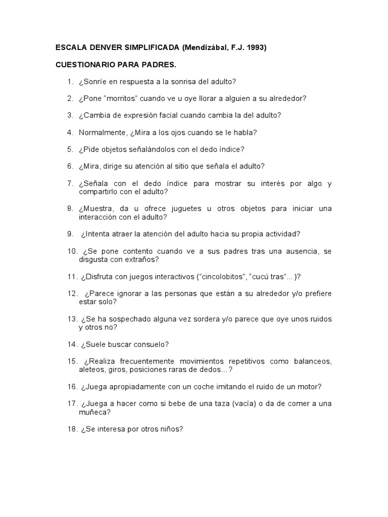 Escala Denver Simplificada para Autismo | PDF | Espectro autista ...