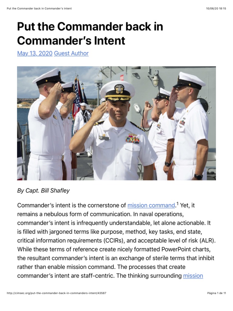 Put The Commander Back in Commander's Intent PDF | PDF | Battle Of ...