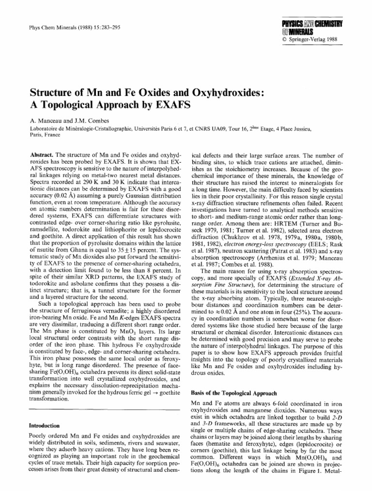 Manceau-Combes1988 Article StructureOfMnAndFeOxidesAndOxy | PDF | X Ray ...