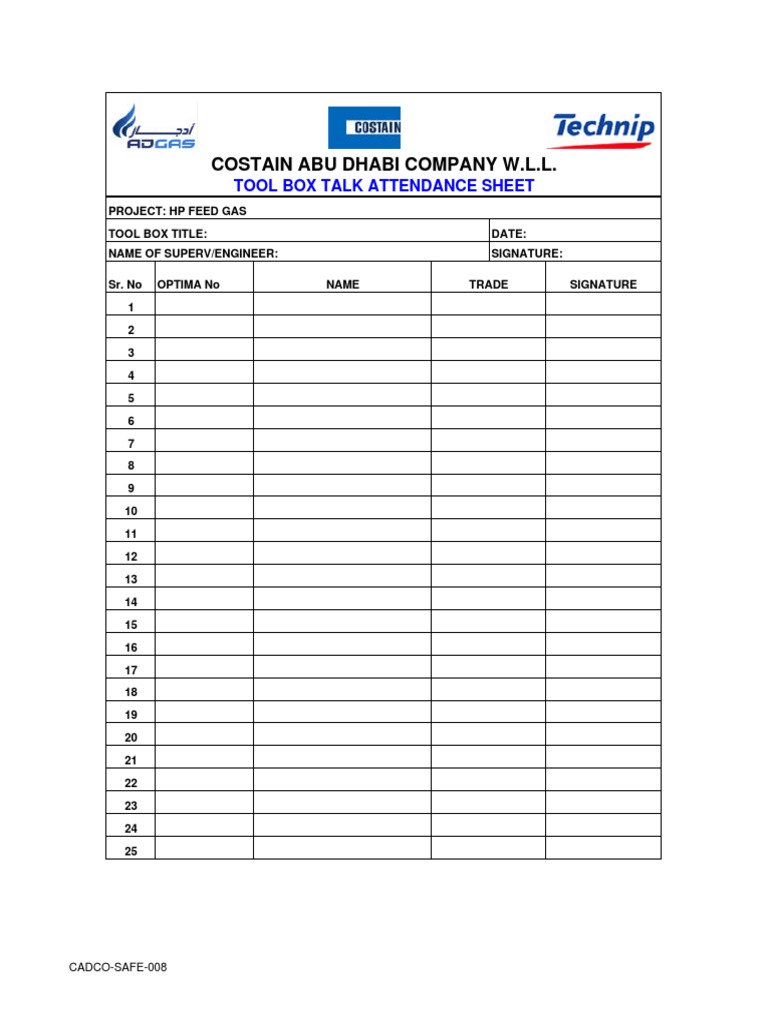 Tool Box Att Sheet (Format) - 1 PDF | PDF
