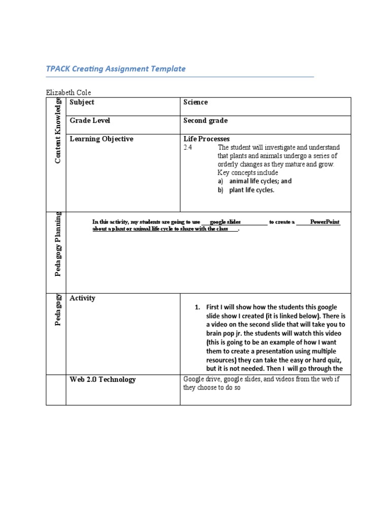 Tpack Template Tled 430w Creating Assignment | PDF | Communication ...
