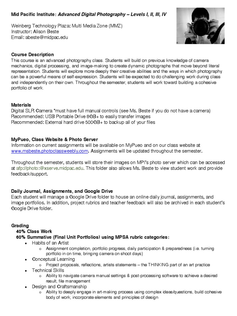 Advanced Digital Photography Course Syllabus | PDF | Photograph | Teachers