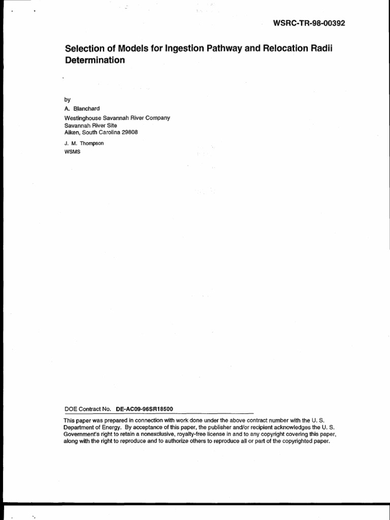 Selection of Models For Ingestion Pathway and Relocation Radii ...