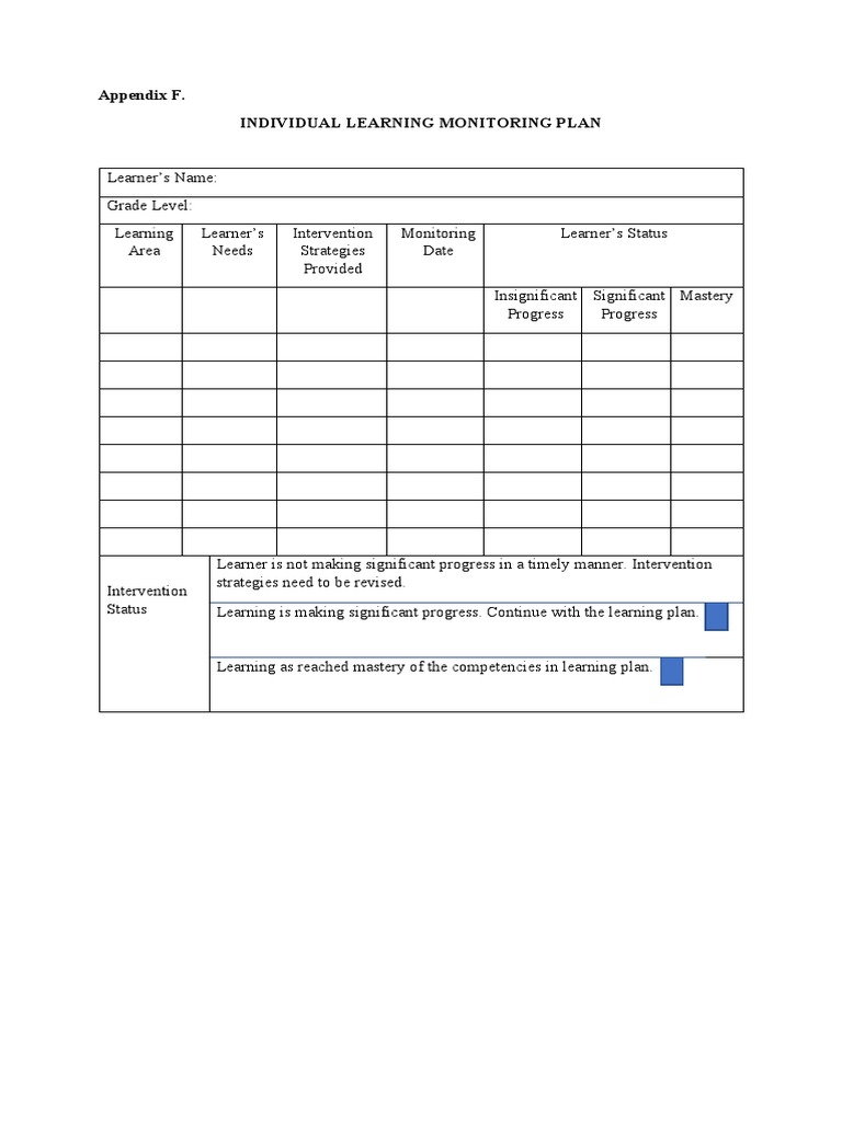Appendix F Individual Learning Monitoring Plan | PDF