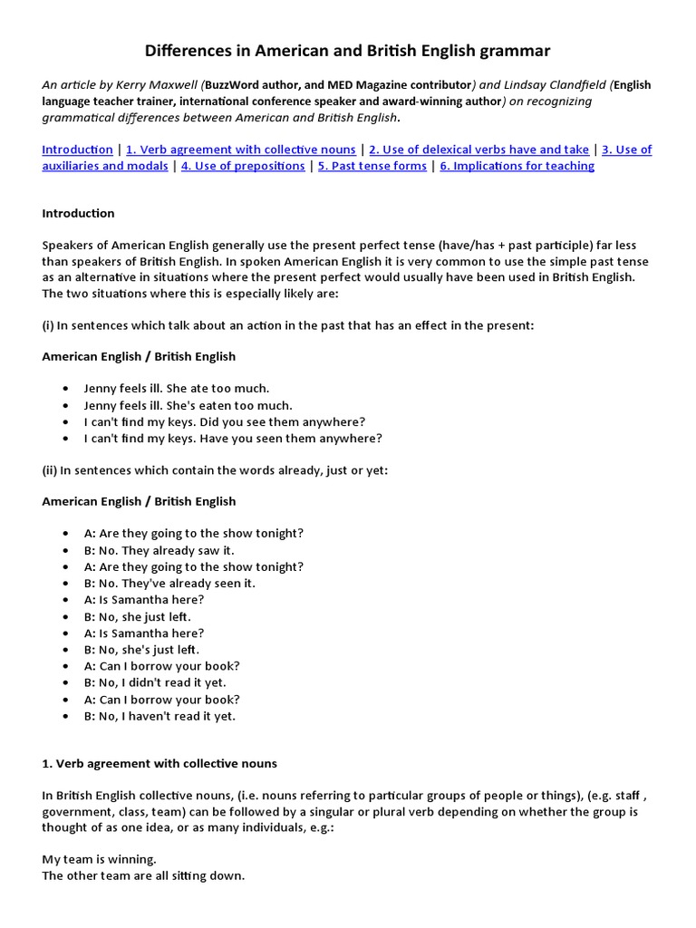 American Vs British English Grammar | PDF | English Language ...