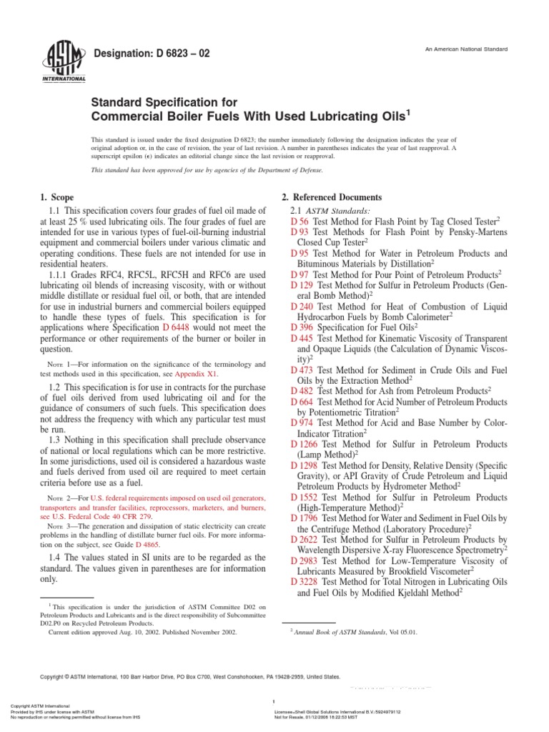 ASTM D-6823 - Fuel - Used - Oil | PDF | Fuel Oil | Petroleum