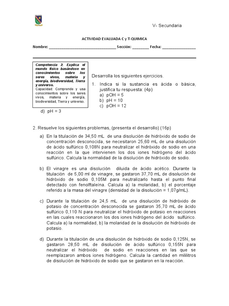 ACTIVIDAD EVALUADA C y T-ACIDOS-bases | PDF