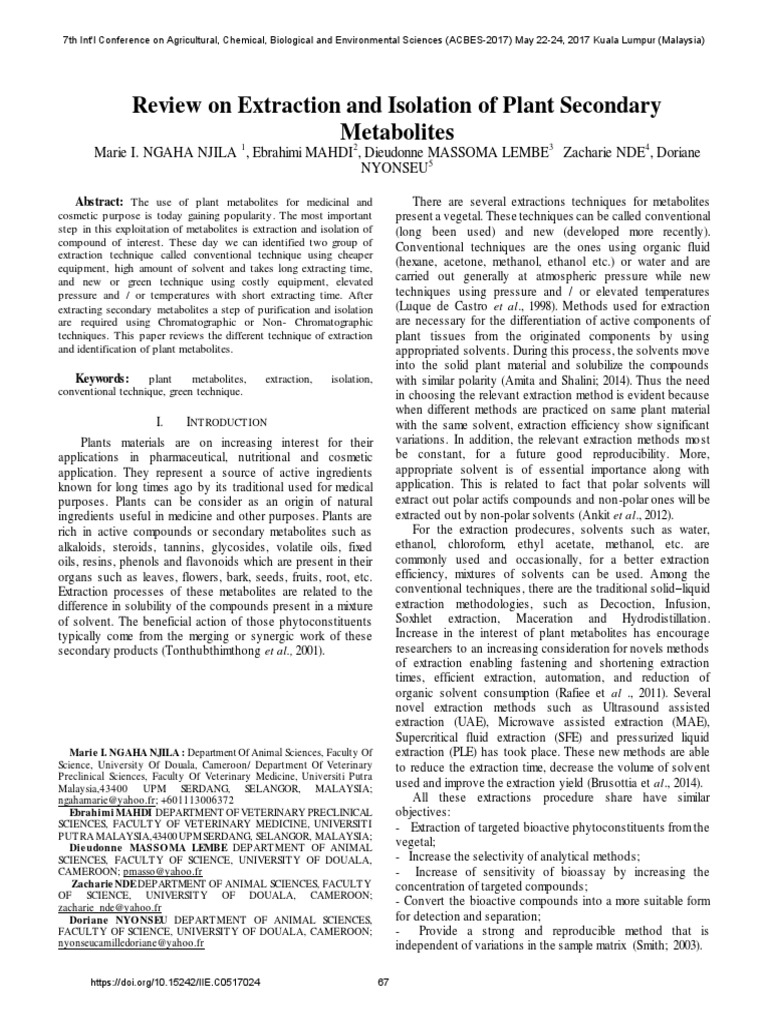 Review On Extraction and Isolation of Plant Secondary Metabolites | PDF ...