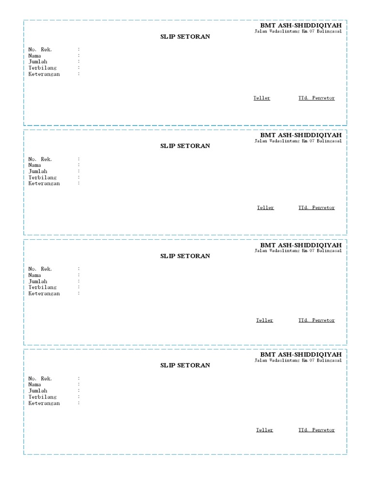 BMT Ash-Siddiqiyah slip setoran template | PDF