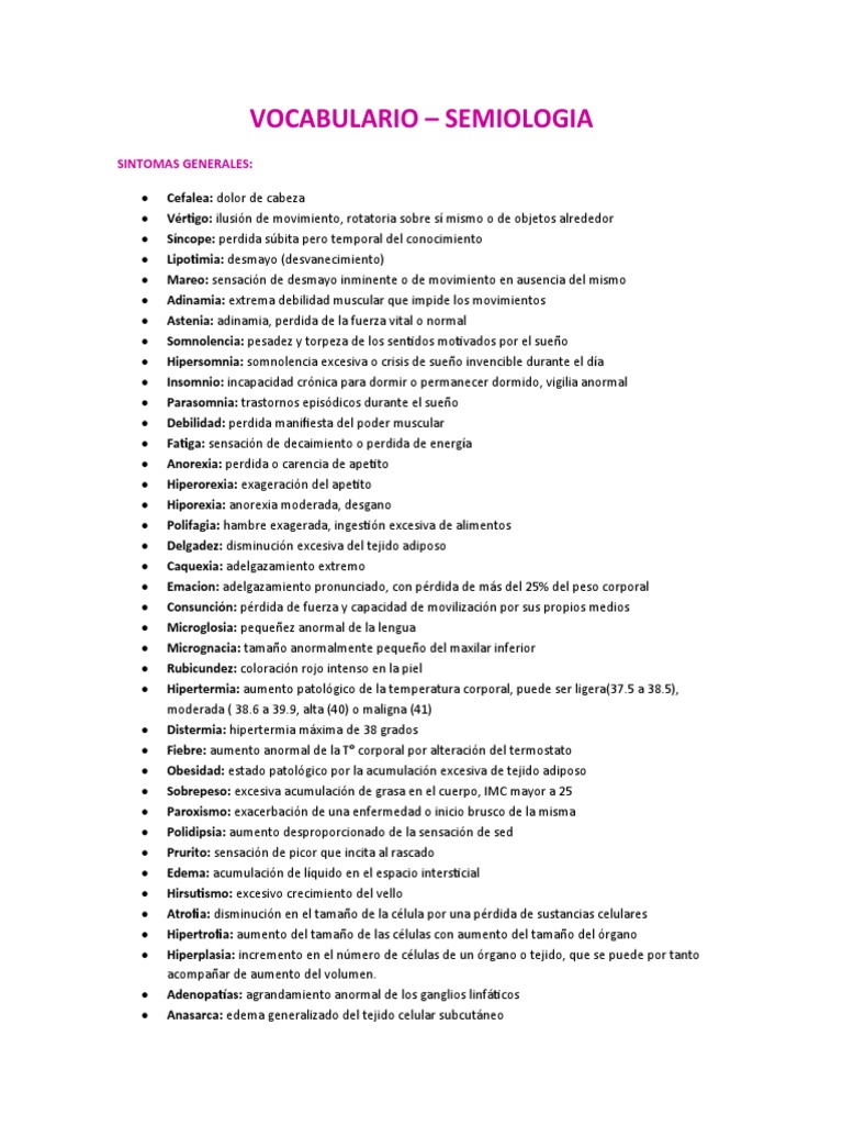 Vocabulario médico de síntomas generales y signos clínicos de cabeza ...