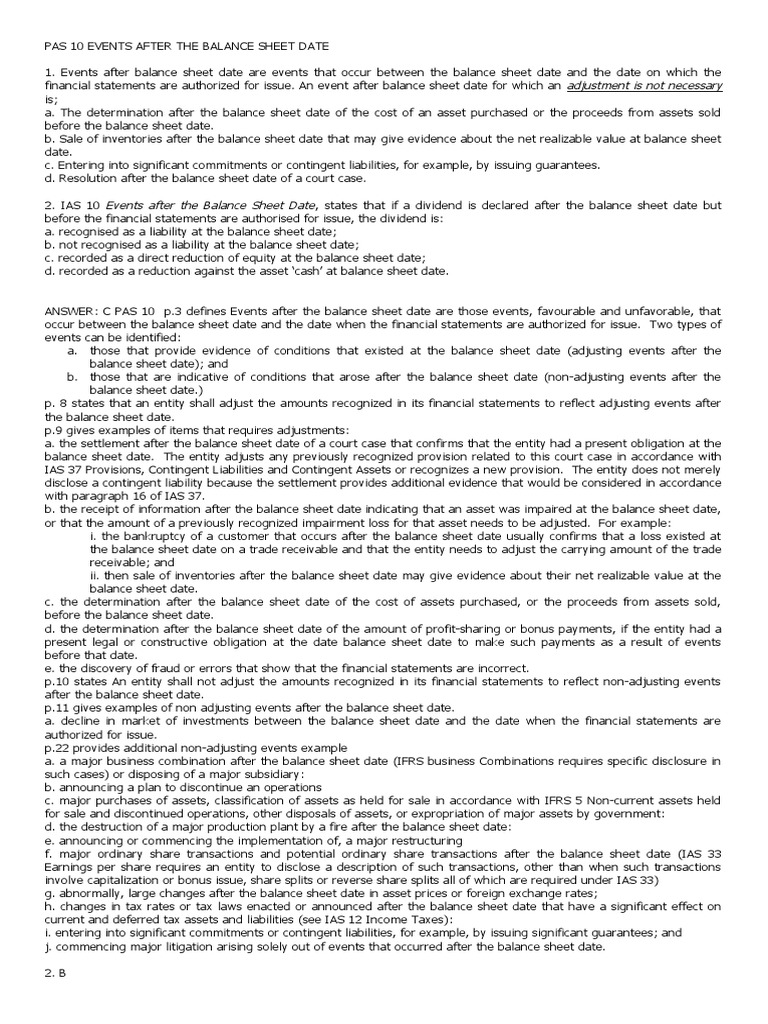 Pas 10 Events After The Balance Sheet Date | PDF | Balance Sheet ...