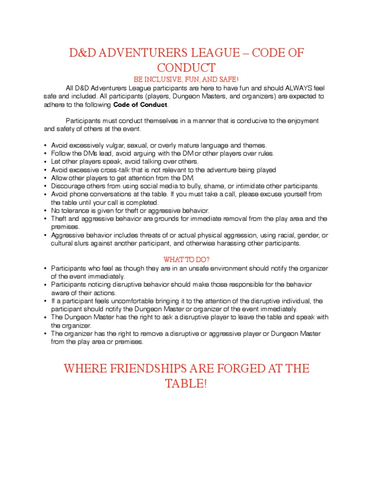 D&D Adventurers League Code of Conduct | PDF | Lifestyle