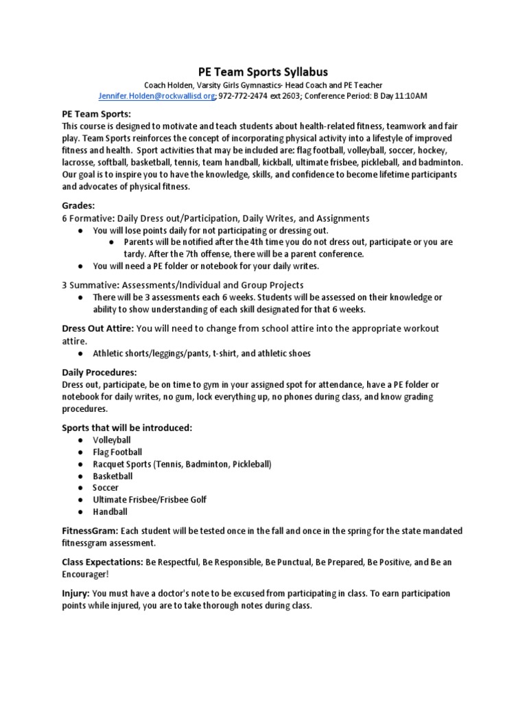 PE Team Sports Syllabus | PDF | Physical Education | Behavior Modification