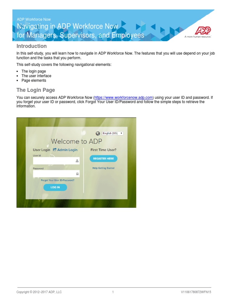Introduction The Login Page Adp Workforce Now Navigating in Adp ...